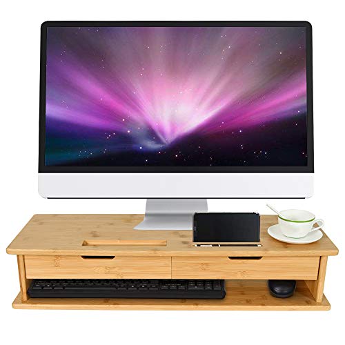Sundale Bamboo Wood Monitor Stand Ergonomic Computer Riser Storage ...