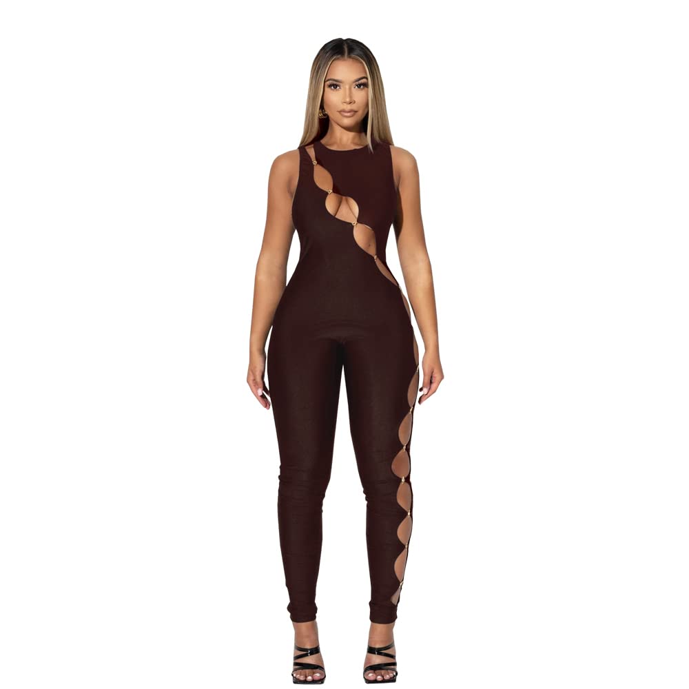 XLLAIS Sexy Buckle Jumpsuit For Women Sleeveless Cut Out One Piece ...