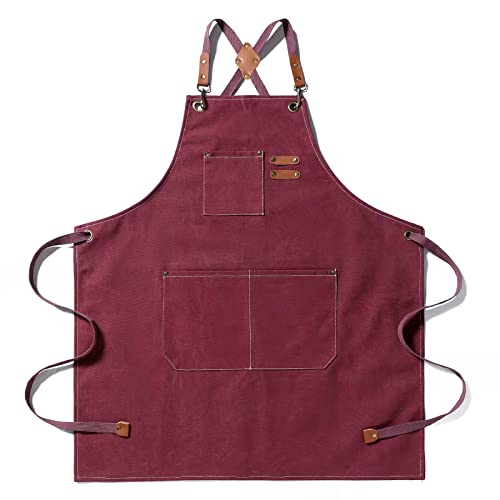 Tosewever Canvas Cross Back Chef Cotton Aprons For Men Women With Large ...