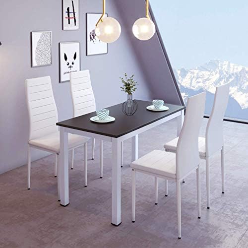 Dining Table and Chairs Set of 4,Wooden Dining Table and 4 Faux Leather ...