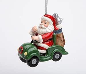 Amazon.com: Fine Ceramic Golfing Santa Driving Golf Cart Christmas Tree ...