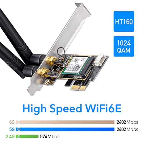 Cudy New AX5400 Wireless WiFi 6E PCIe Card For PC, Bluetooth 5.2, AX210, 5400Mbps WiFi 6E Speed ...