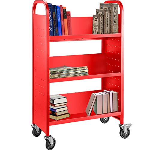 VEVOR Book Cart, 200LBS Library Cart, Single Sided V-Shaped 30x14x49 ...