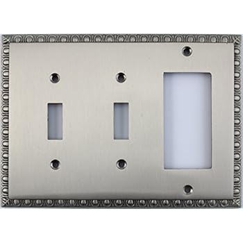 Egg & Dart Satin Nickel Three Gang Combo Wall Plate - Two Toggle Light ...