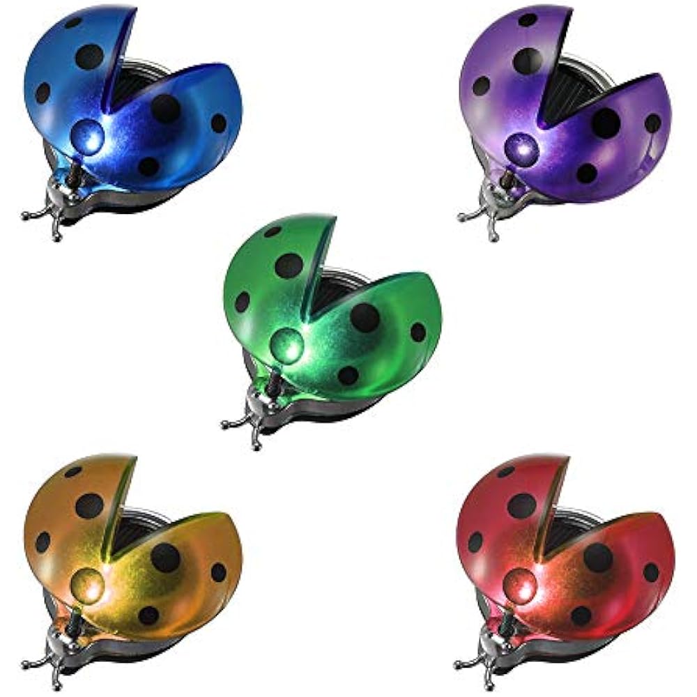 Solar Ladybug Lights Set Of 5 Garden Backyard Lawn Stakes Decor For ...