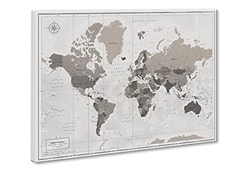 World Travel Map Push Pin on Canvas - Detailed World Map Pin Board ...