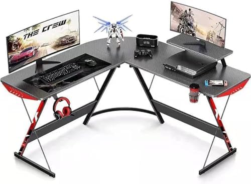 Bentifar 130cm L-shaped Gaming Desk,Gaming Table With Carbon Black ...