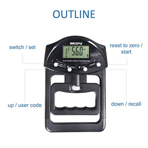 GRIPX Digital Hand Dynamometer Grip Strength Measurement Meter Auto ...