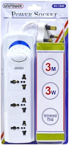Unipower EX-1242 Power Socket with 3 Way Outlets and Extension Cord, 3 ...