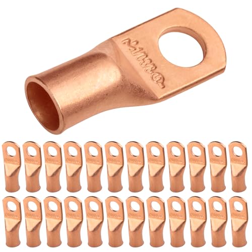 SELTERM 25pcs 1/0 AWG 3/8" Stud Battery Lugs, Ring Terminals, Heavy Duty Copper Wire Lugs ...