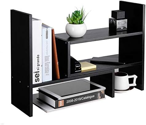 Desktop Organizer Office Storage Rack Adjustable Natural Wood Display ...