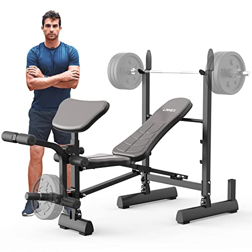 Lmdex Folding Standard Olympic Weight Bench Press Barbell Rack Set with ...