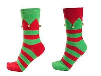 Christmas Elf Socks with Jingle Bells, 2 Pair, Stretch One Size Fits ...