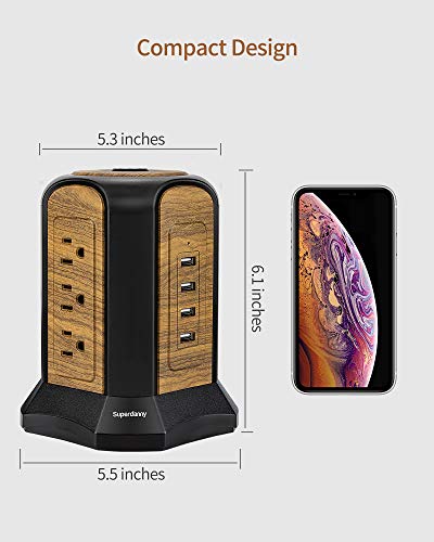 Power Strip Tower Surge Protector, SUPERDANNY Desktop Charging Station ...