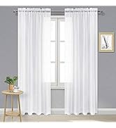 DWCN White Faux Linen Sheer Curtains - Rod Pocket Textured Semi Voile Bedroom and Living Room ...