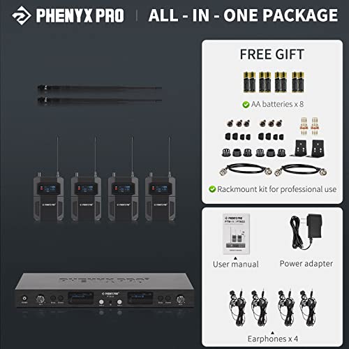 Phenyx Pro UHF Wireless in Ear Monitor System, Mono 2-Channel IEM, Metal Stage Monitor w/ 2x50 ...