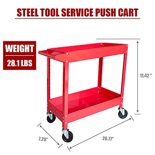 HPDMC 300 lb Capacity Steel Tool Service Push Cart with 2 Shelves, Red | Pricepulse