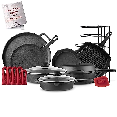 Cast Iron Cookware Set - Complete Pre-Seasoned Kit - 8" Skillet + 10 ...