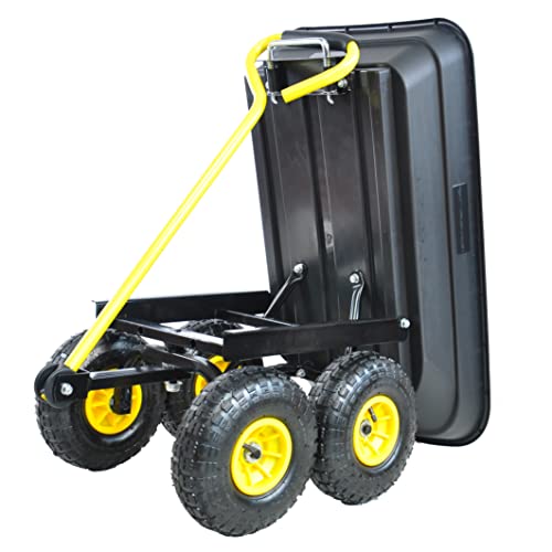 Garden Dump Cart with Steel Frame Outdoor Wagon with 10 Inch Pneumatic Tires, 300lbs Capacity ...