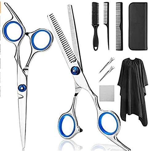 Hair Cutting Scissors Hairdressing Thinning Shears Kit with Barber Cape Hair Thinning Cutting ...