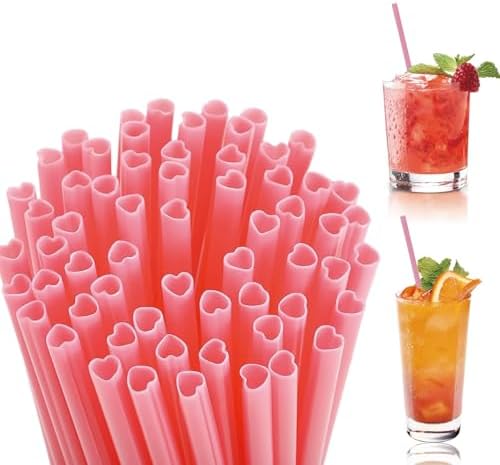 60pcs Pink Heart Shaped Straws Reusable Drinking Pink Straw ...
