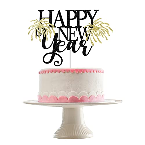 Happy New Year Cake Topper Black Glitter Happy New Year 2024 Cake ...