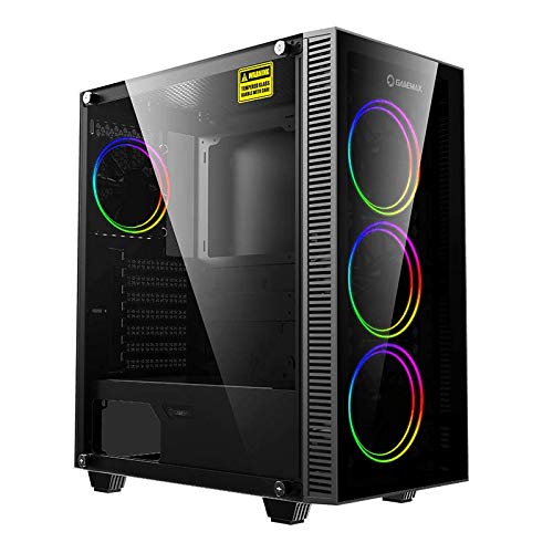 GAMEMAX Gaming Case Mid Tower, ATX, Tempered Glass, 6x120mm Dual Ring ...