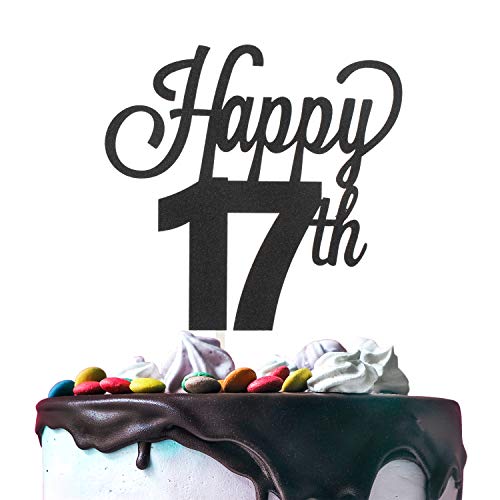 LINGTEER Happy 17th Birthday Black Cake Topper - Cheers to 17th ...