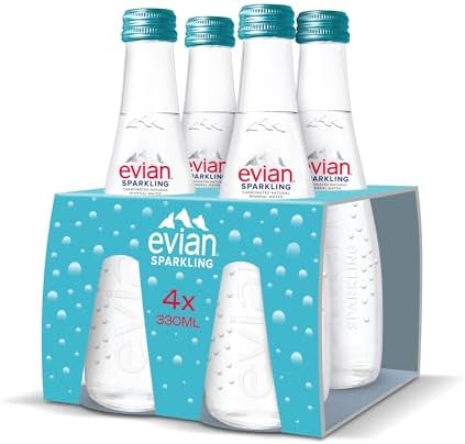 Evian Sparkling Carbonated Natural Mineral Water 330ml Glass Bottle, Case of 4 Bottles ...