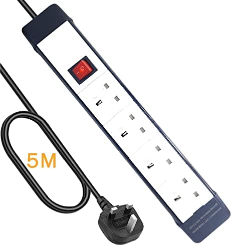 Heavy duty power plug 4 Way Power Extension Cord with Safety Fuse Button, SAS02203 with 13A Fuse ...