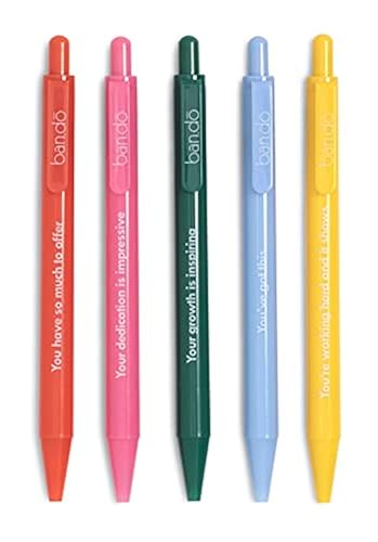 ban.do Black Ink Retractable Ballpoint Pen Set of 5, Colorful Plastic ...