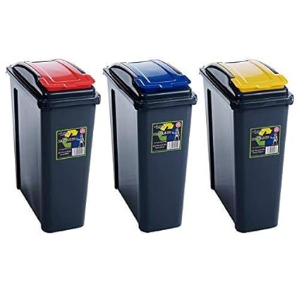 3 x Wham 25L Slimline Home Trash Waste Plastic Recycling Bin: Amazon.co ...