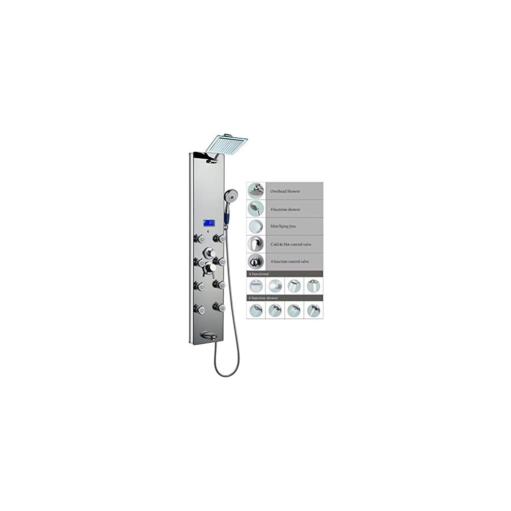 Blue Ocean 52″ Aluminum SPA392M Shower Panel Tower with Rainfall Shower ...