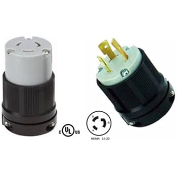 NEMA L6-20 Plug and Connector Set - Rated for 20A, 250V, 3-Wire, 2 Pole ...