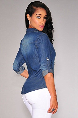 Anermy Women Fashion Button Down Long Sleeve Lapel Denim Blouse Tops Shirt