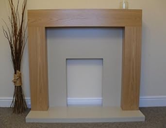 Oak Wood Fireplace Surround Cream Stone Effect Back Panel & Hearth Set ...