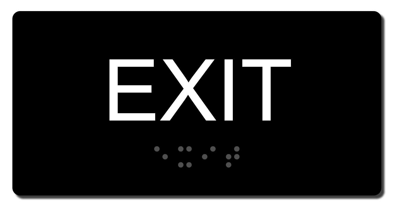 3" X 6" ADA Compliant Tactile Exit Sign (Black/White) With Raised ...