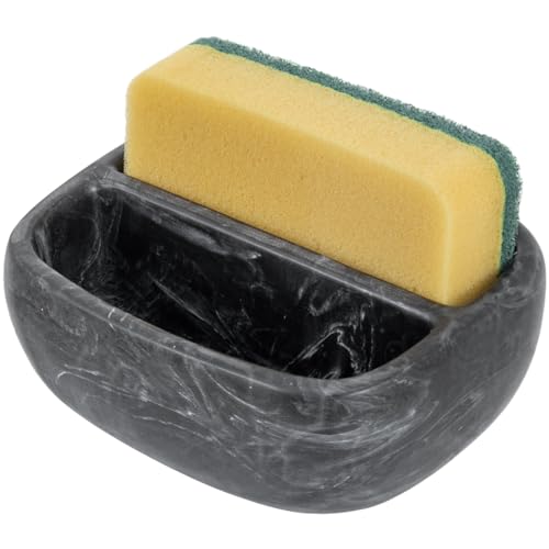 MyGift Modern Black Resin Double Sponge Holder with Realistic Marble ...