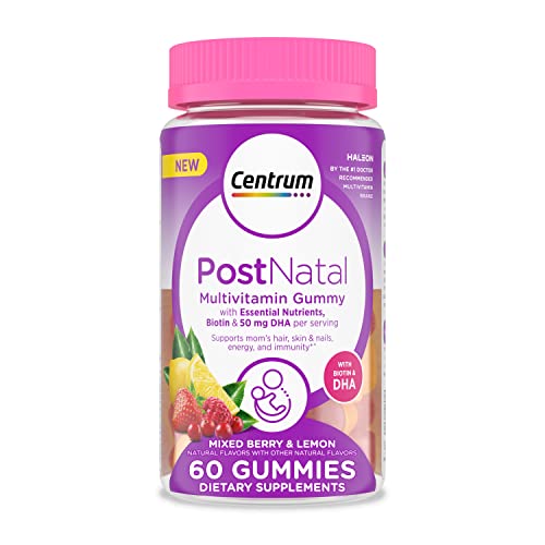 Centrum Postnatal Multivitamin Gummies with Biotin and DHA, Mixed Berry ...