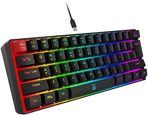 Snpurdiri 60% Wired Gaming Keyboard, True RGB Mini Keyboard, Quiet ...