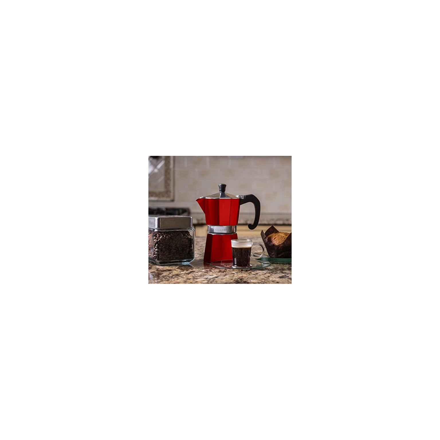 Bellemain Stovetop Espresso Maker Moka Pot (Red, 6 Cup) - Bellemain