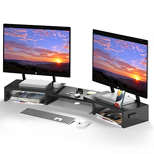 BONTEC Dual Monitor Stand with Smartphone Holder, Adjustable Length ...