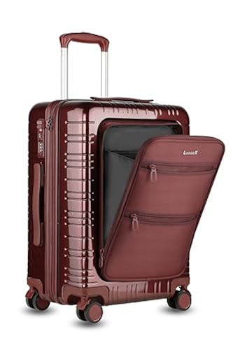 LUGGEX Red Carry On Luggage with Laptop Compartment - PC Hard Shell ...