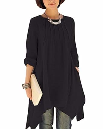 BIUBIU Women's Plus Size Long Sleeve Cotton Linen Irregular Shirt Dress ...