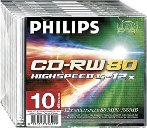 Amazon.com: Philips CD-RW 12x 700MB/80 Minute Disc 10-Pack with Slim ...