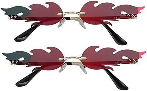 Fashionable Glasses 2pcs Fire Novelty Rimless Sunglasses Frameless ...