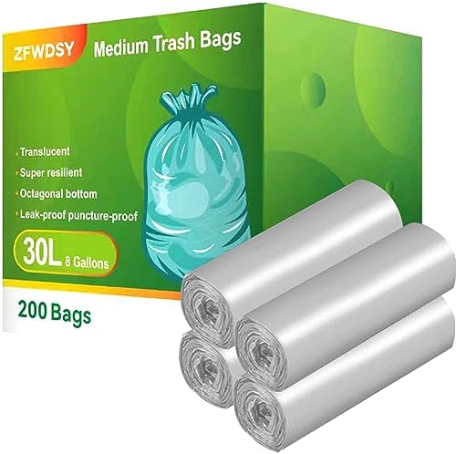 Medium Trash Bags 200 Counts 8 Gallon Garbage Bin Bags 0.75 Mil 30 ...