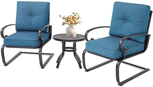Oakmont Outdoor Bistro Set 3-Piece Spring Metal Lounge Cushioned Chairs ...