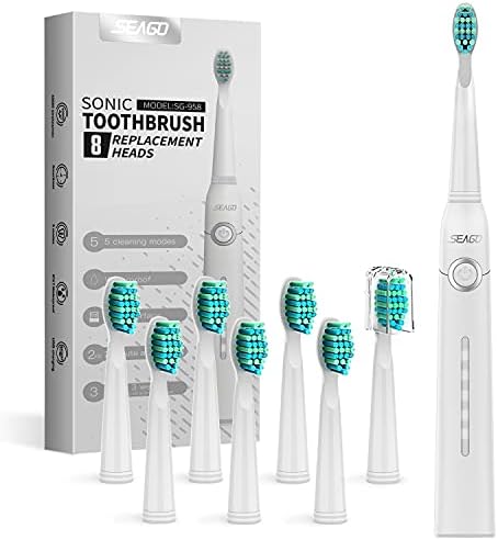 Seago Sonic Electric Toothbrush for Adults, 5 Modes 8 Brush Heads USB Charge Power Sonic ...