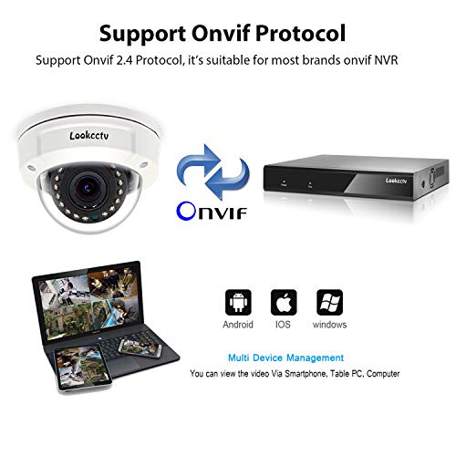 lookcctv Security Dome Camera 4MP POE Vandal-Proof Home Security Camera 45ft 15 LEDs IR-Cut ...